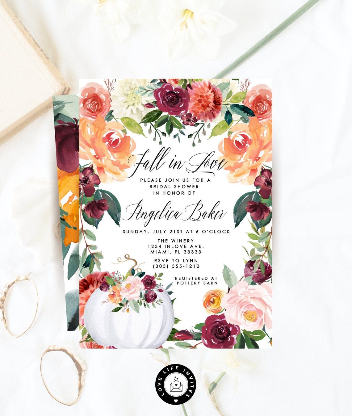 Rustic Autumn Floral Bridal Shower Invitation Fall in Love - Etsy
