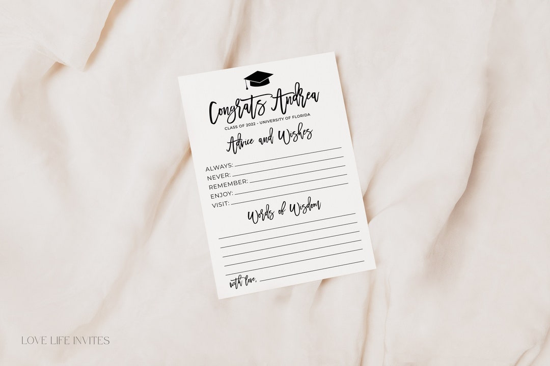 Graduation Advice Card, Wishes and Advice for the Graduate, Graduation ...