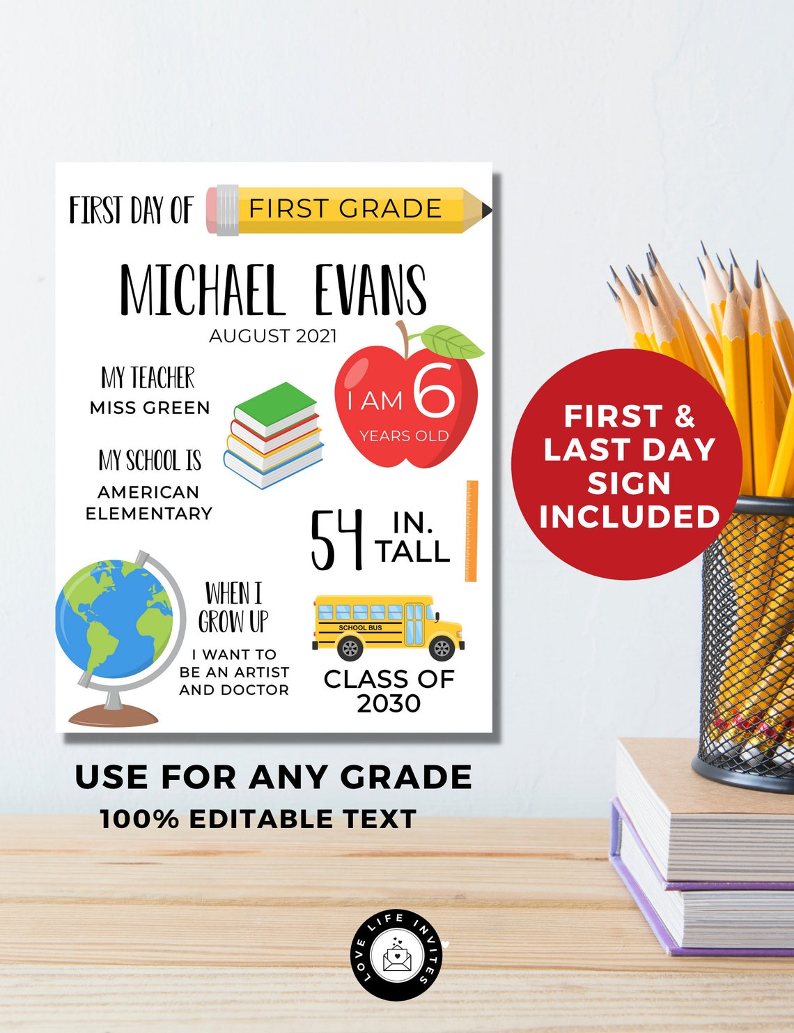 Back to School Sign Printable School Bus 1st Day of School - Etsy