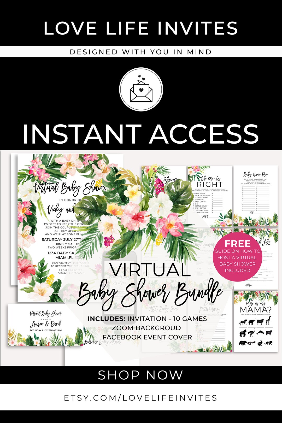 Virtual Baby Shower Bundle, Virtual Baby Shower Invitation, Virtual ...