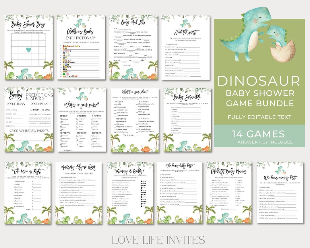 Dinosaur Baby Shower Games, Dino Baby Shower Bundle, Baby Shower ...