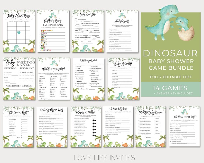 Dinosaur Baby Shower Games Dino Baby Shower Bundle Baby - Etsy