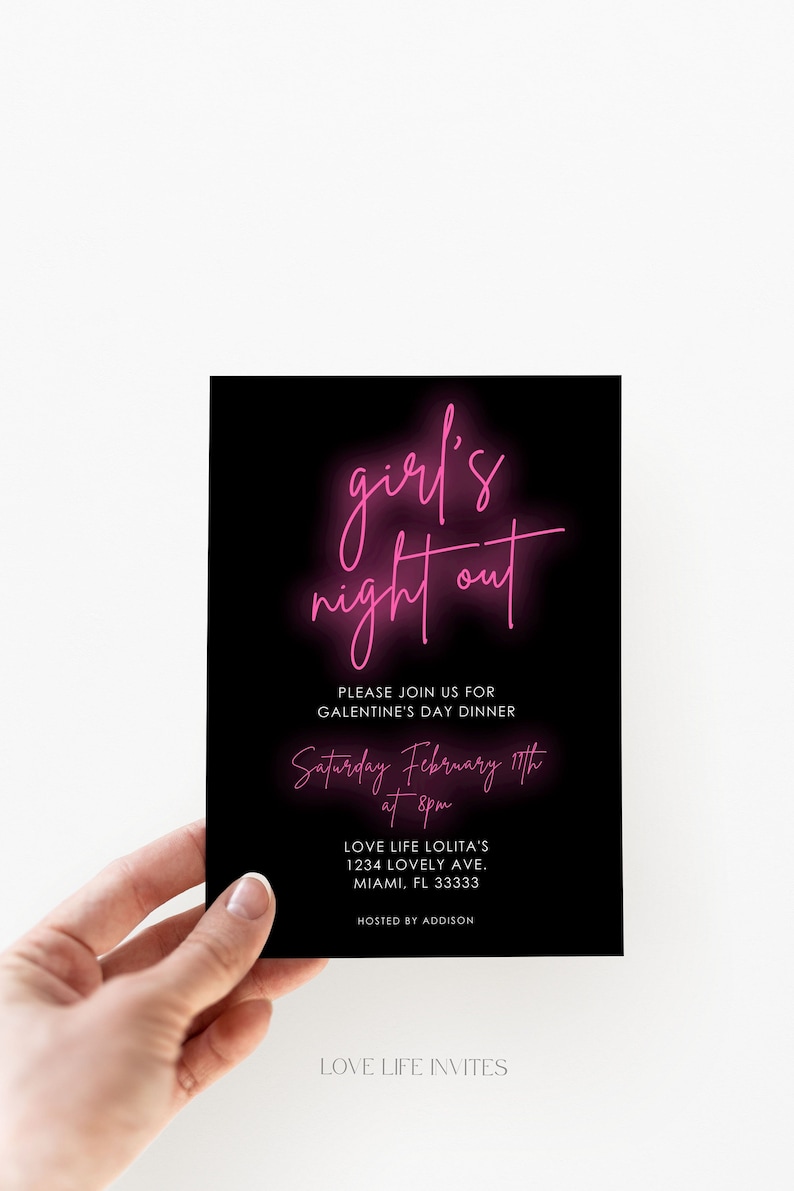 Neon Girl's Night Out Invitation Galentine's Day - Etsy