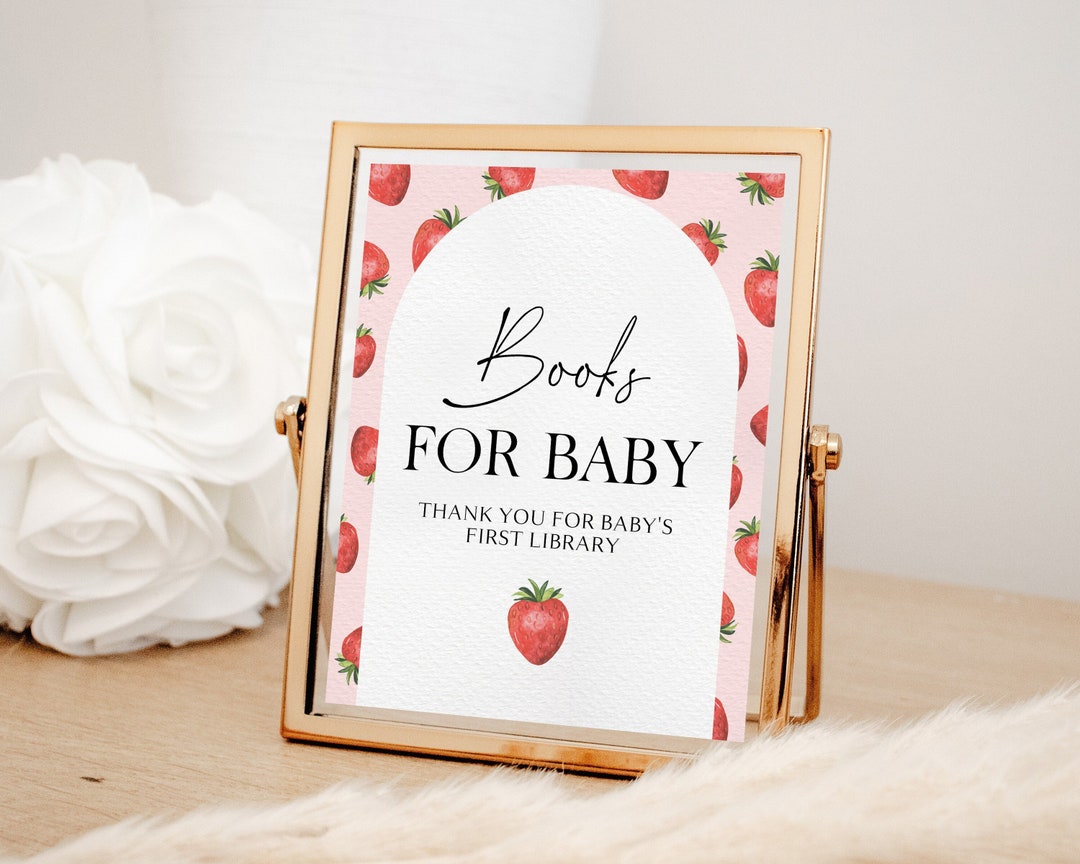 Strawberry Books for Baby Shower Sign, Berry Sweet Baby Shower Books ...