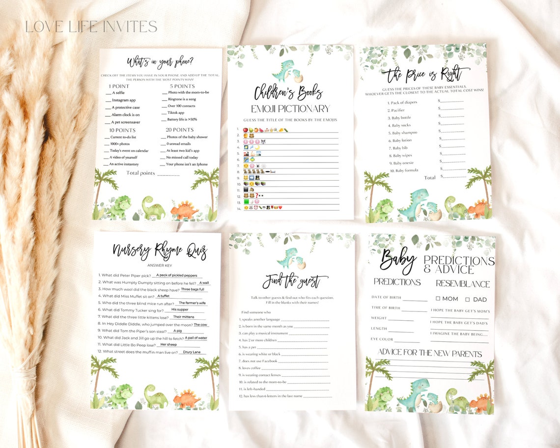 Dinosaur Baby Shower Games Bundle Dino Baby Shower Games | Etsy