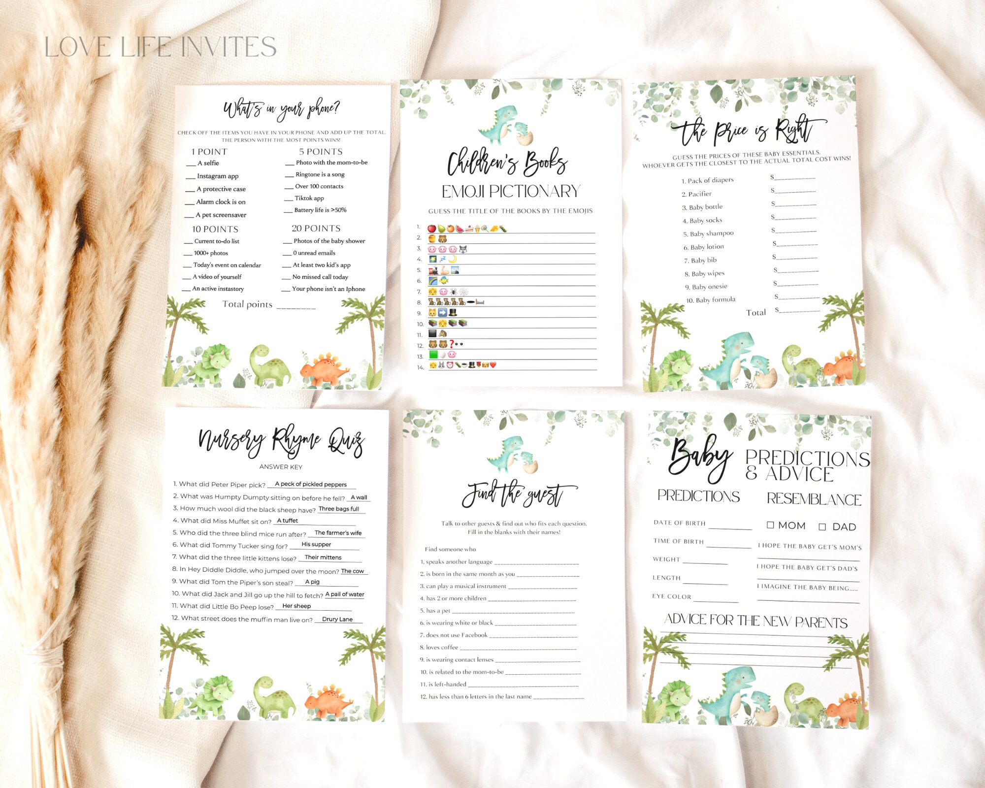 Dinosaur Baby Shower Games Bundle Dino Baby Shower Games | Etsy