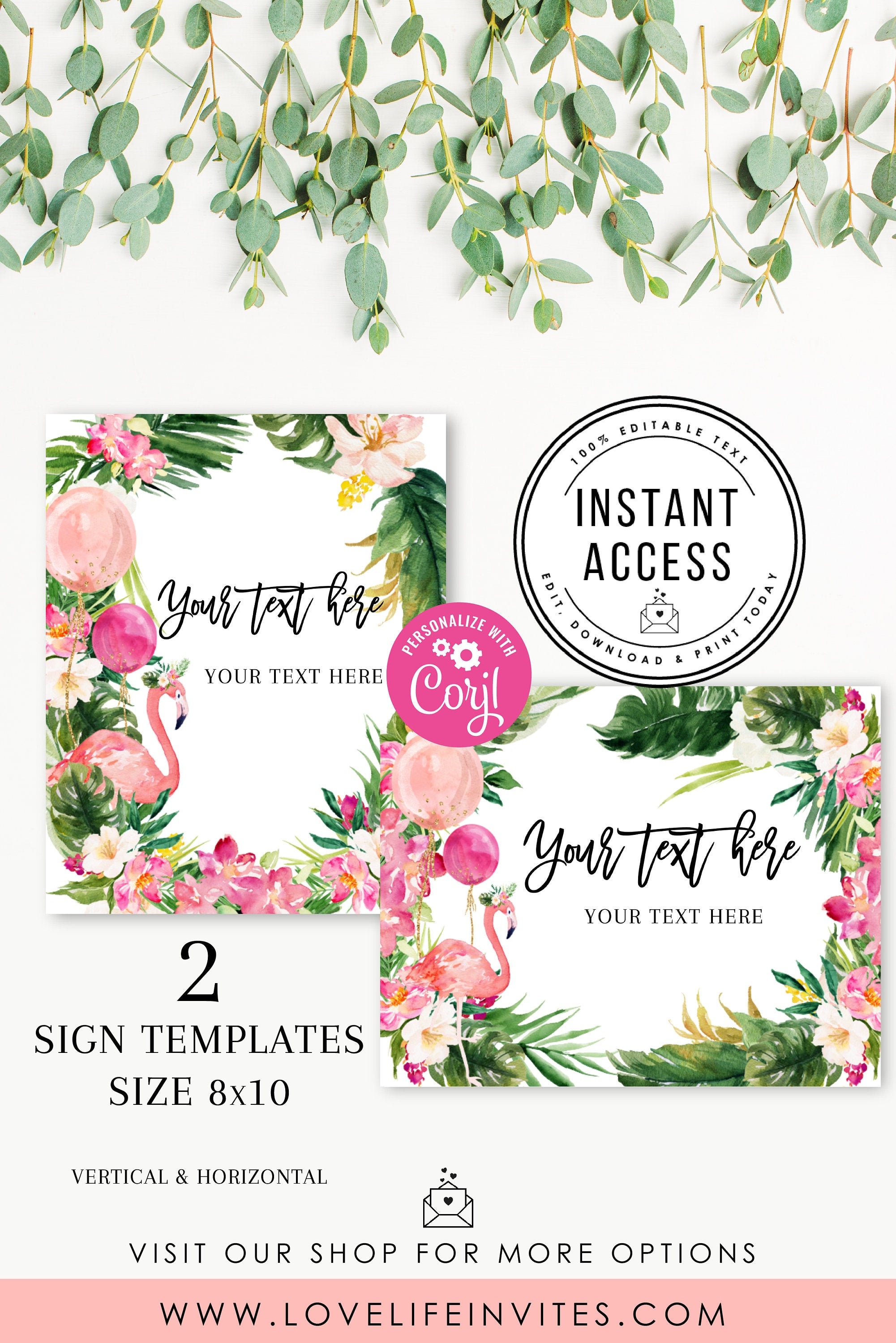 Pink Flamingo Sign Templates Editable Luau Baby Shower Custom | Etsy