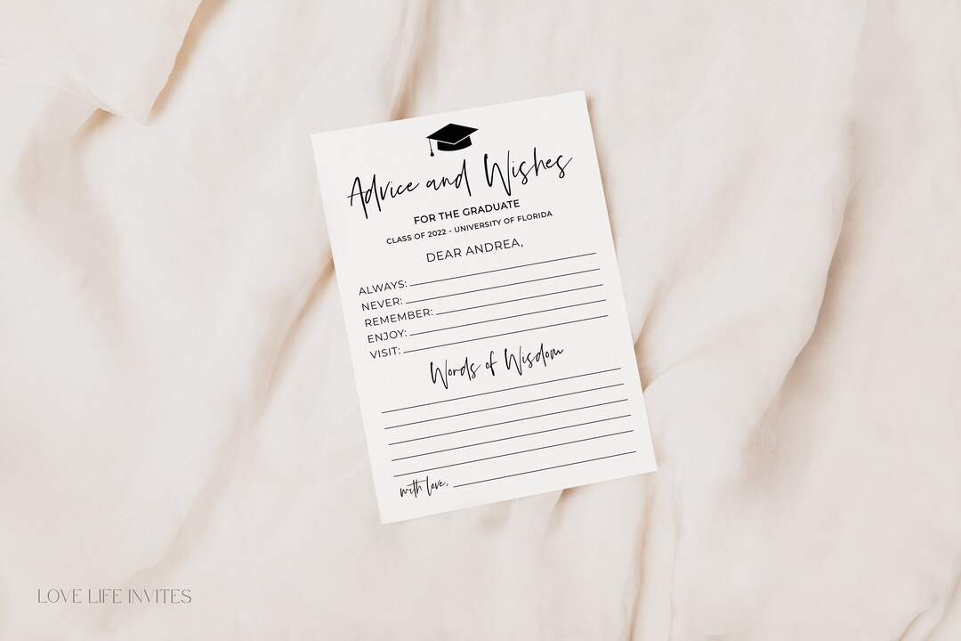 Printable Graduation Advice Cards, Advice and Wishes for the Graduate ...