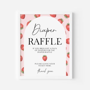 Strawberry Diaper Raffle Sign, Berry Sweet Baby Shower Diaper Raffle ...