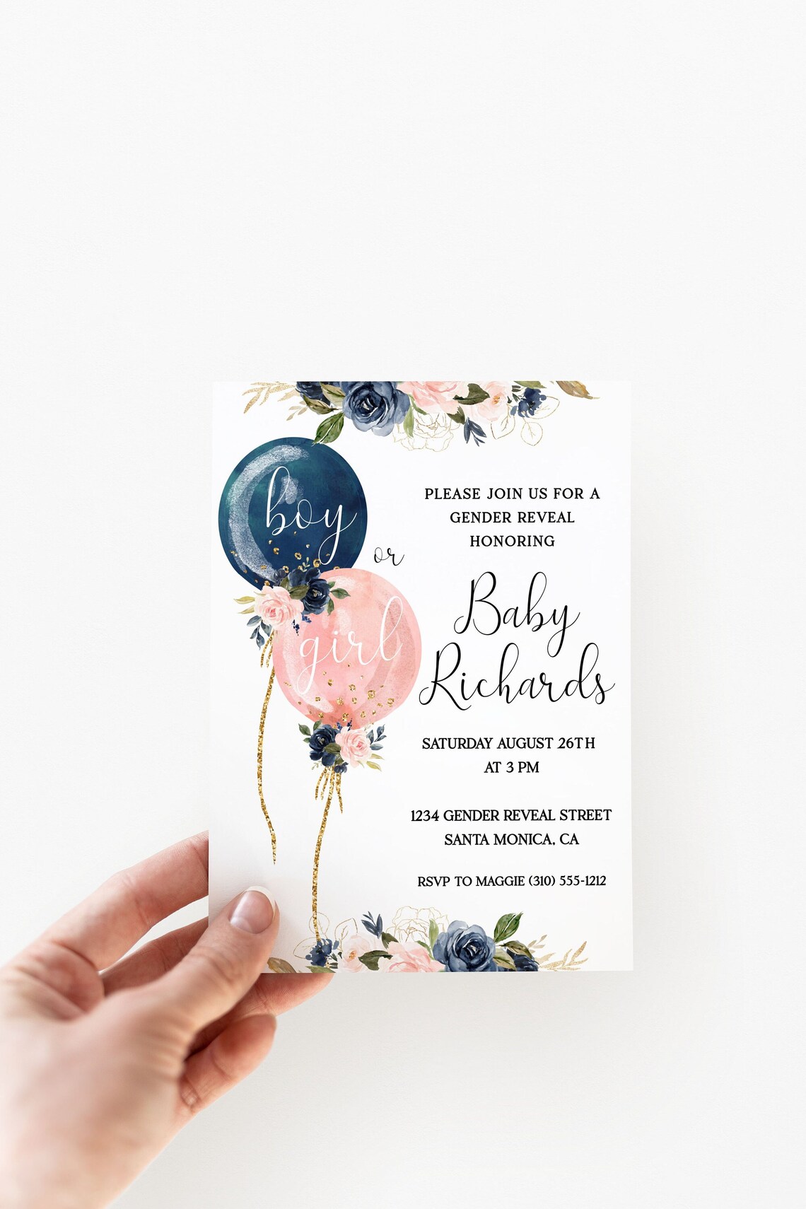 Gender Reveal Invitation Gender Reveal Invite Floral Gender - Etsy