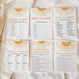 Baby Shower Games Bundle, Here Comes the Sun Baby Shower Games, Here ...