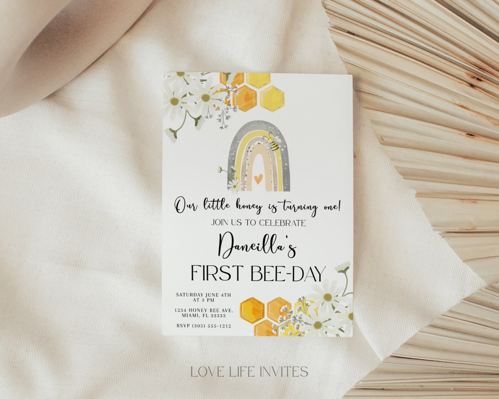 Bee Birthday Invitation Bee 1st Birthday Invite 1st Bee Day | Etsy