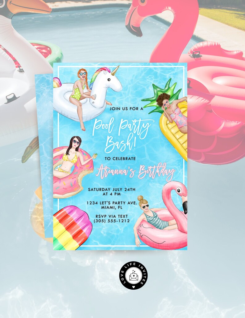 Pool Party Invitation Girl Pool Party Birthday Invitation - Etsy