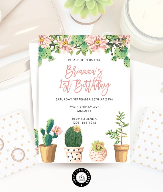 Cactus Birthday Party Invitation Template Editable Fiesta | Etsy