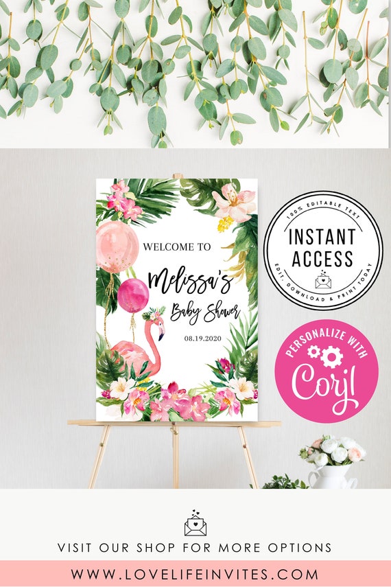 Pink Flamingo Editable Welcome Sign Custom Luau Birthday | Etsy