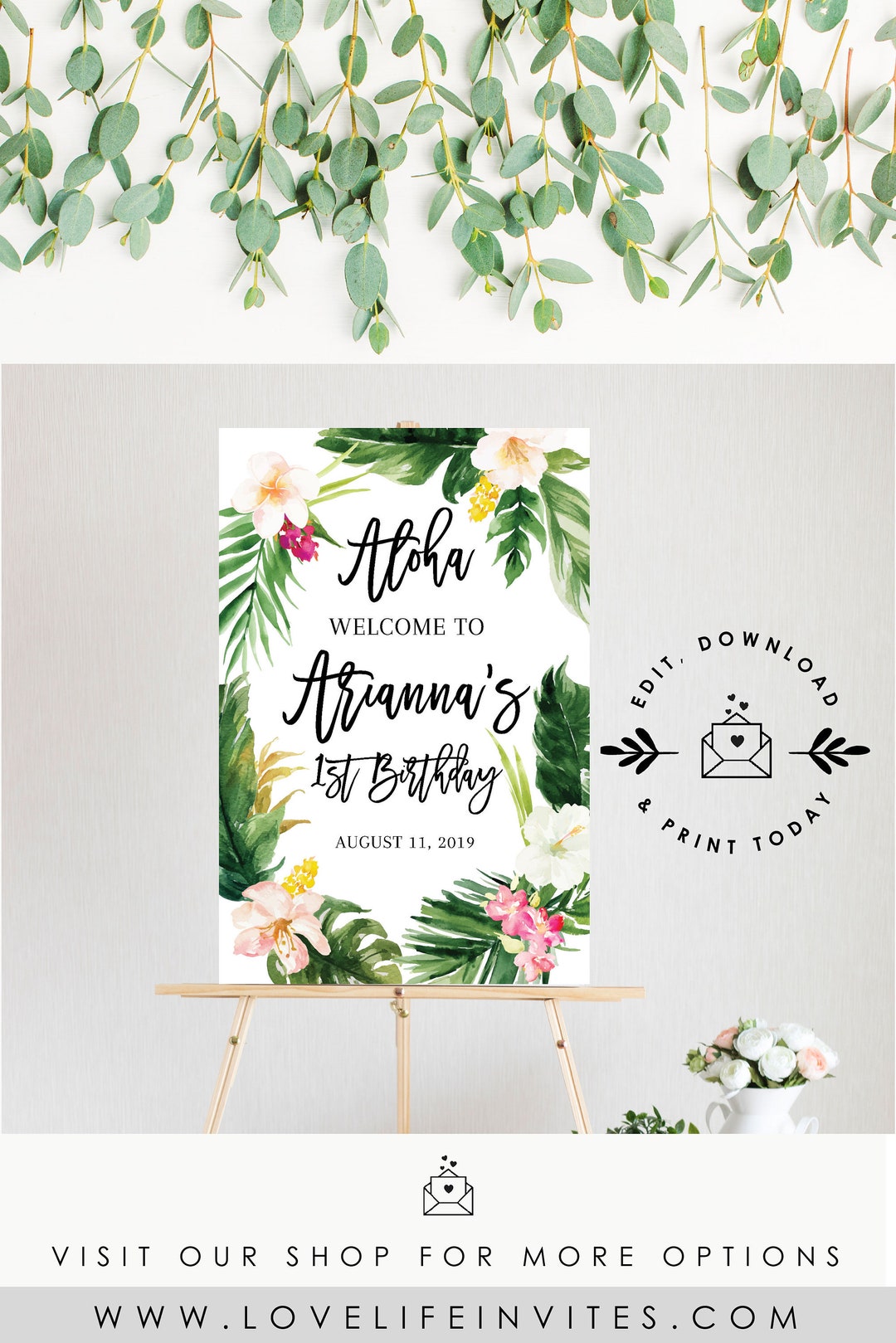 Tropical Birthday Party Welcome Sign, Editable Luau Welcome Sign ...