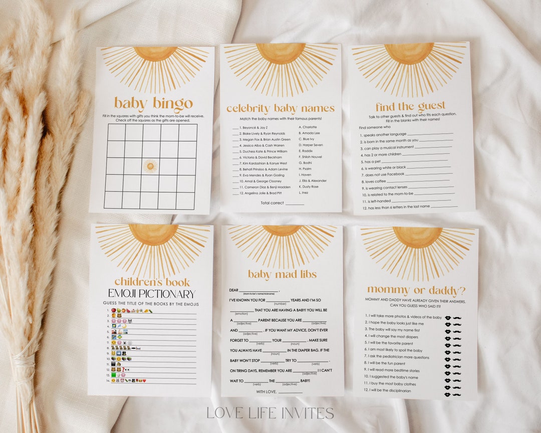 Baby Shower Games Bundle, Here Comes the Sun Baby Shower Games, Here ...