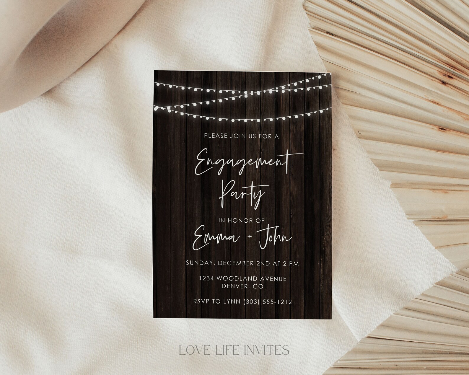 Rustic Engagement Party Invitation Template Rustic Lights - Etsy