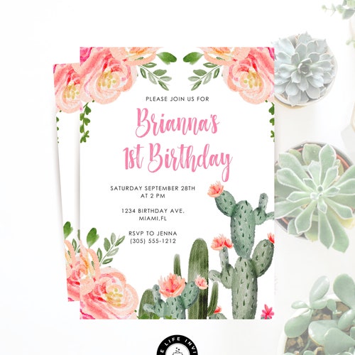 EDITABLE Let's Fiesta Birthday Invitation Cactus - Etsy
