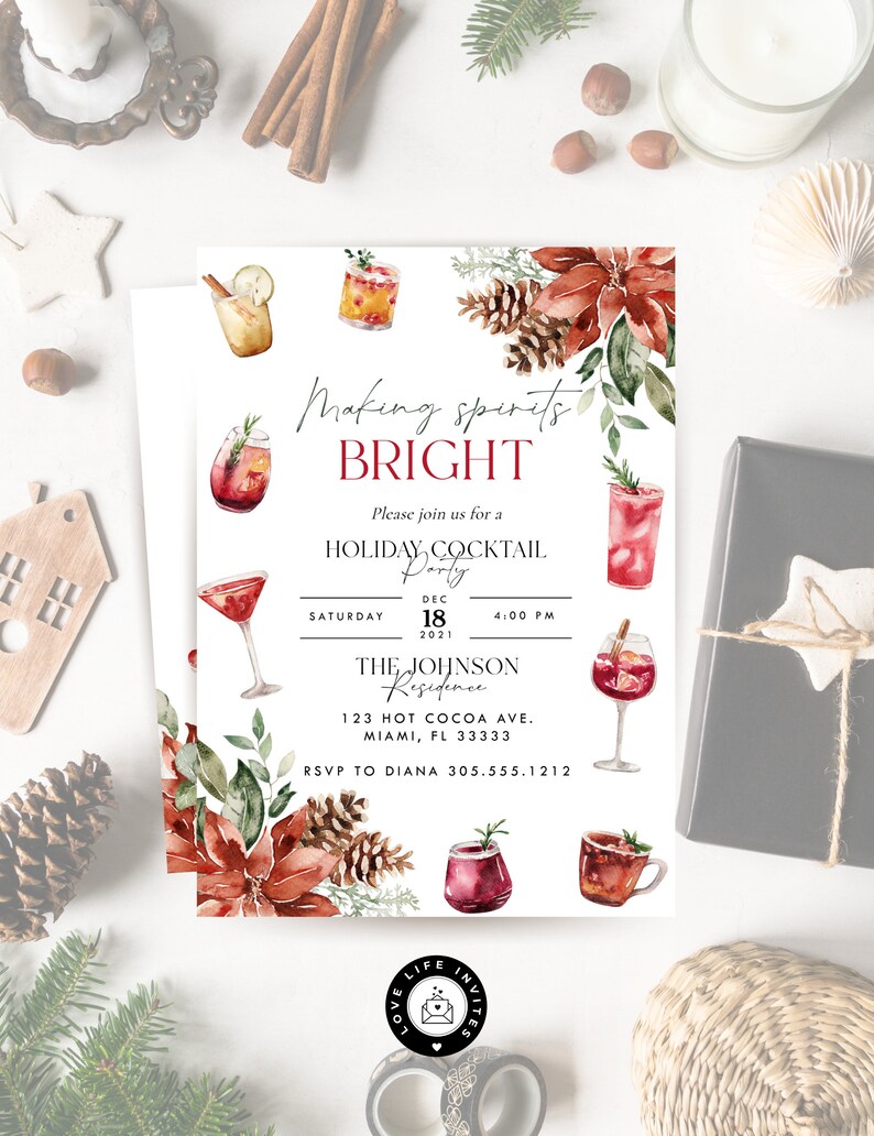 Editable Holiday Cocktail Party Invitation Christmas Party - Etsy