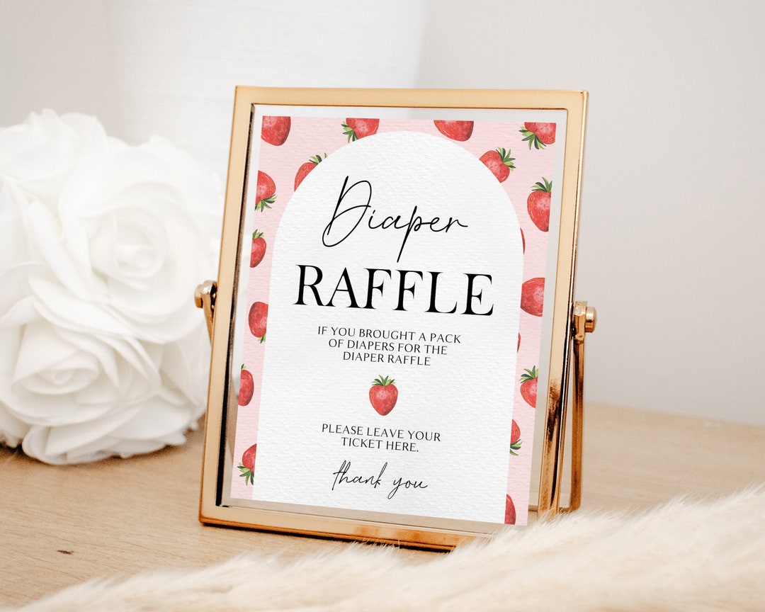 Strawberry Diaper Raffle Sign, Berry Sweet Baby Shower Diaper Raffle ...