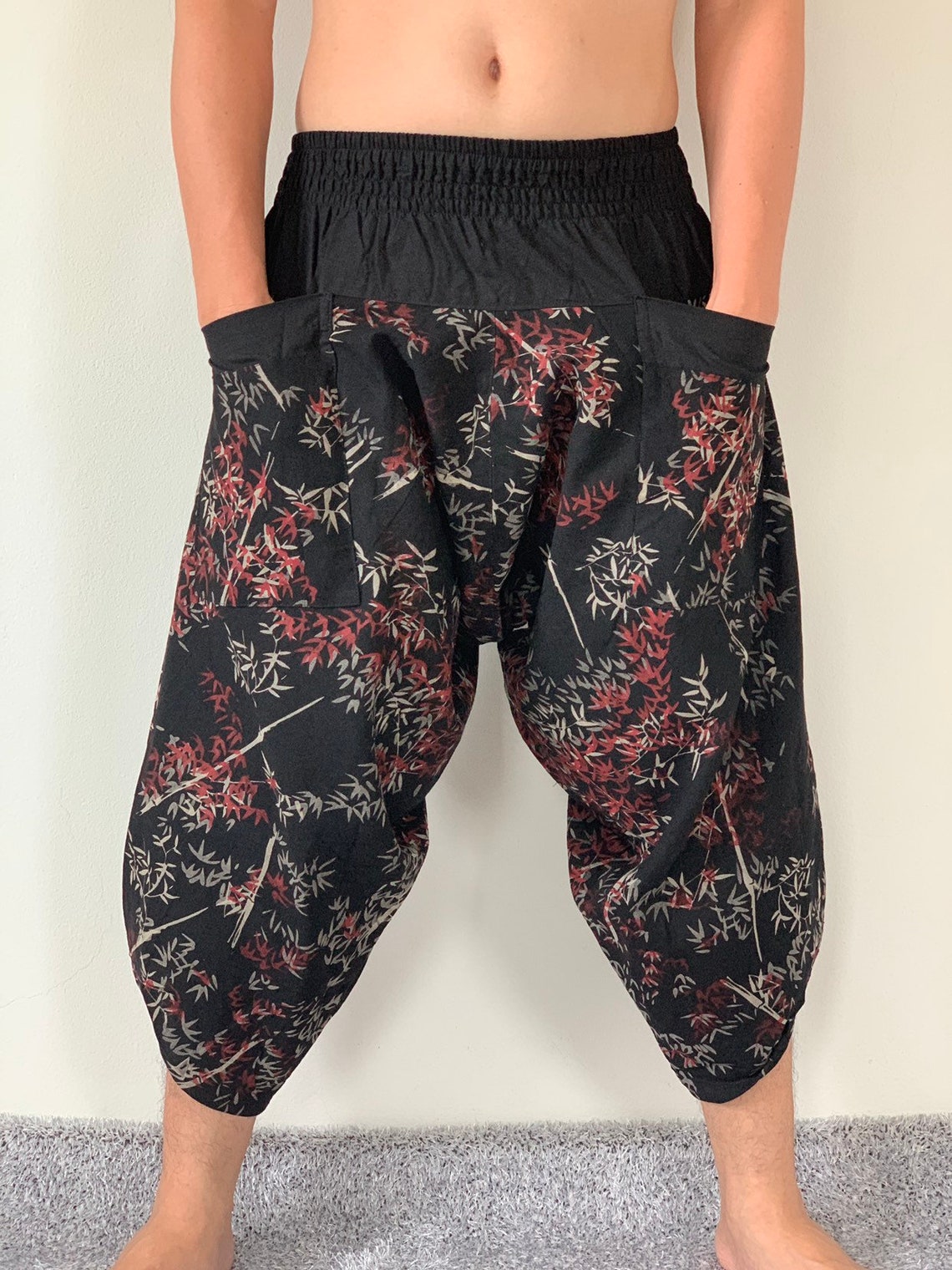 HC0118 Bamboo Leaves Samurai Pant With Elastic Waist, Samurai Pants - Etsy
