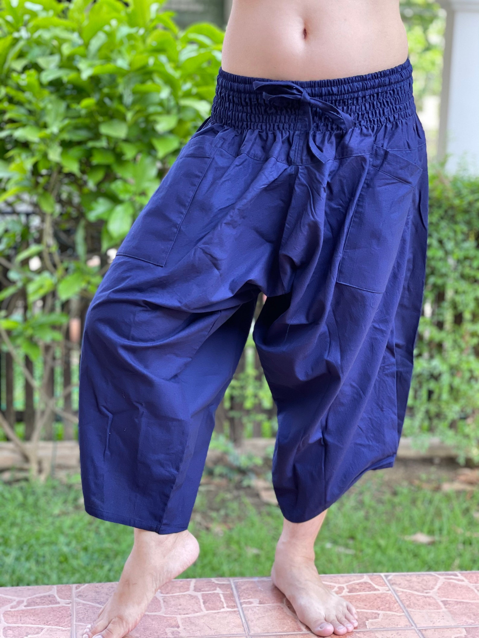 XL0038 Navy Blue Samurai Pants, Handmade Pants, Men's Fashion, Unisex ...