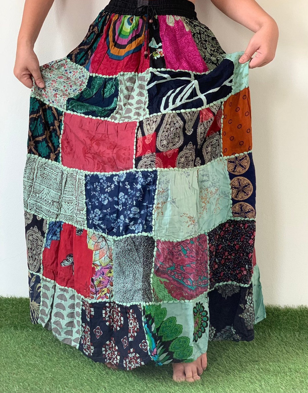 SK0807 Patchwork Bohemian Skirt. Long Skirt, Boho Style, Beach Skirt - Etsy