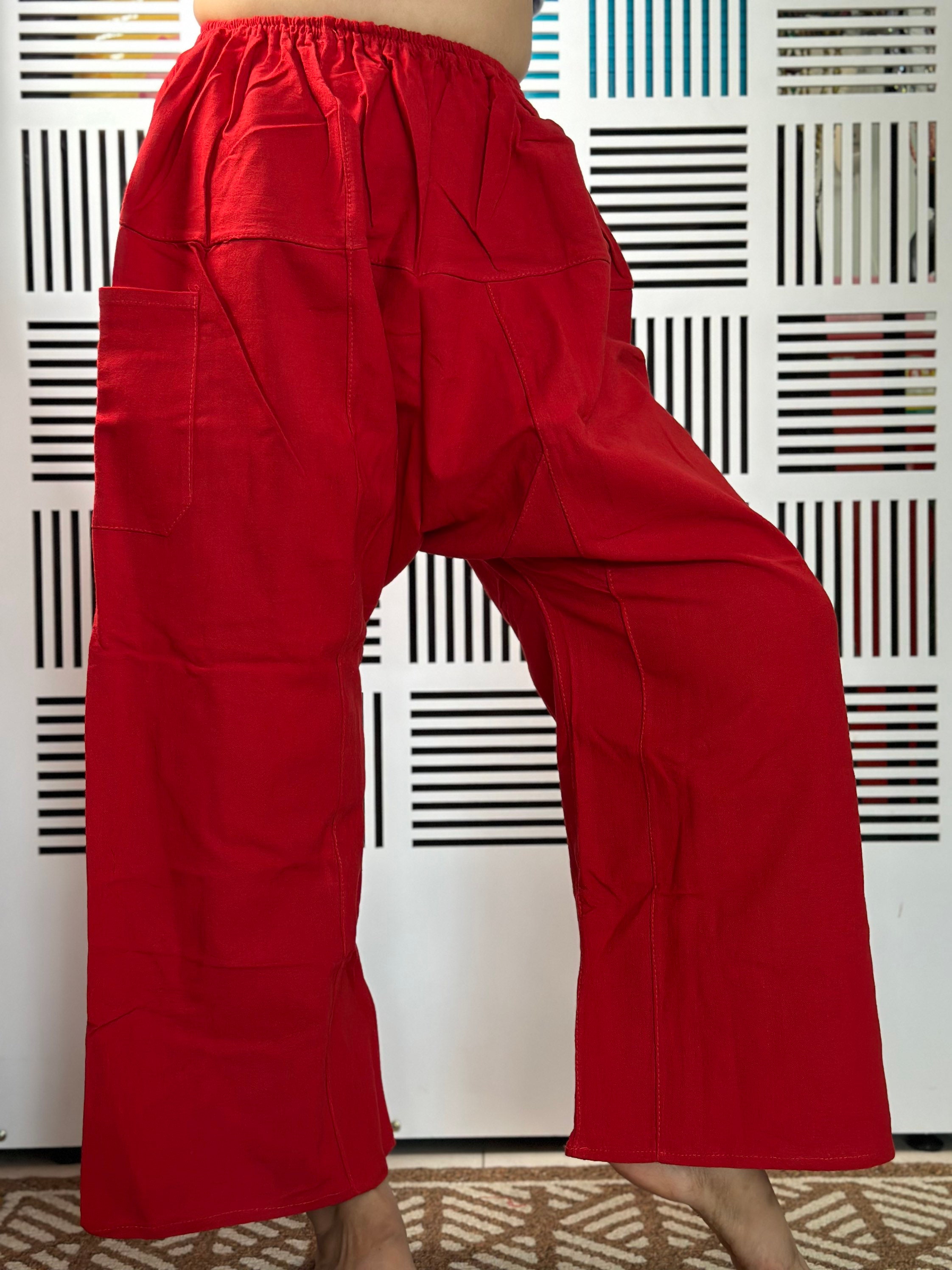 FP0022 Elastic Waist Thai Fisherman Pants Wide Leg Pants, Wrap Pants, Unisex Pants, Thai ...