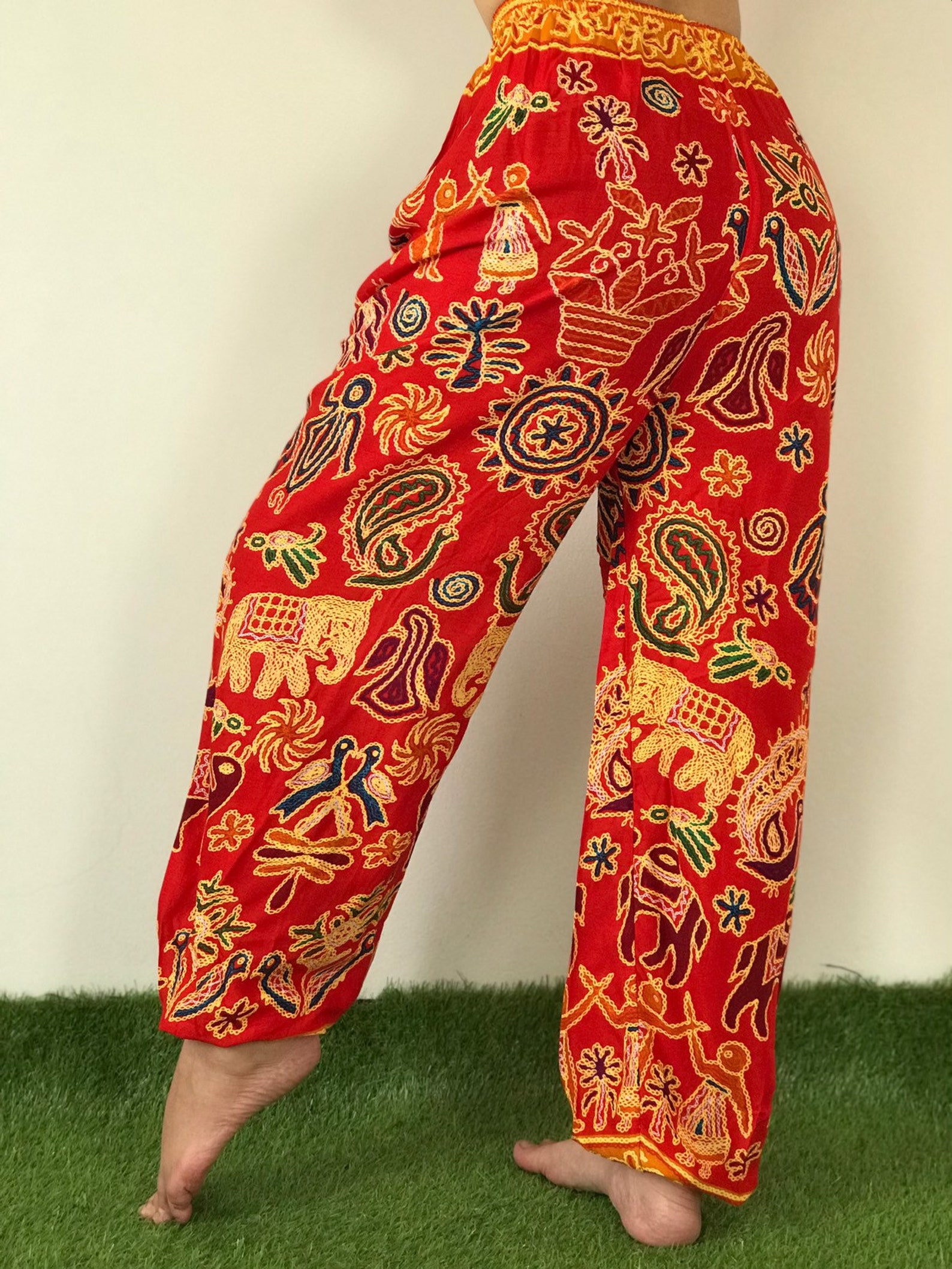 CH0076 Rope and Elastic Waist Lady Pants - Bohemian Clothing Women Yoga ...