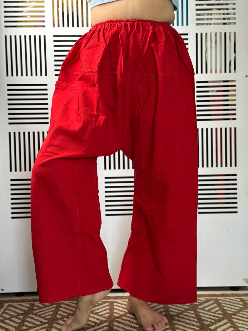 FP0022 Elastic Waist Thai Fisherman Pants Wide Leg Pants, Wrap Pants, Unisex Pants, Thai ...
