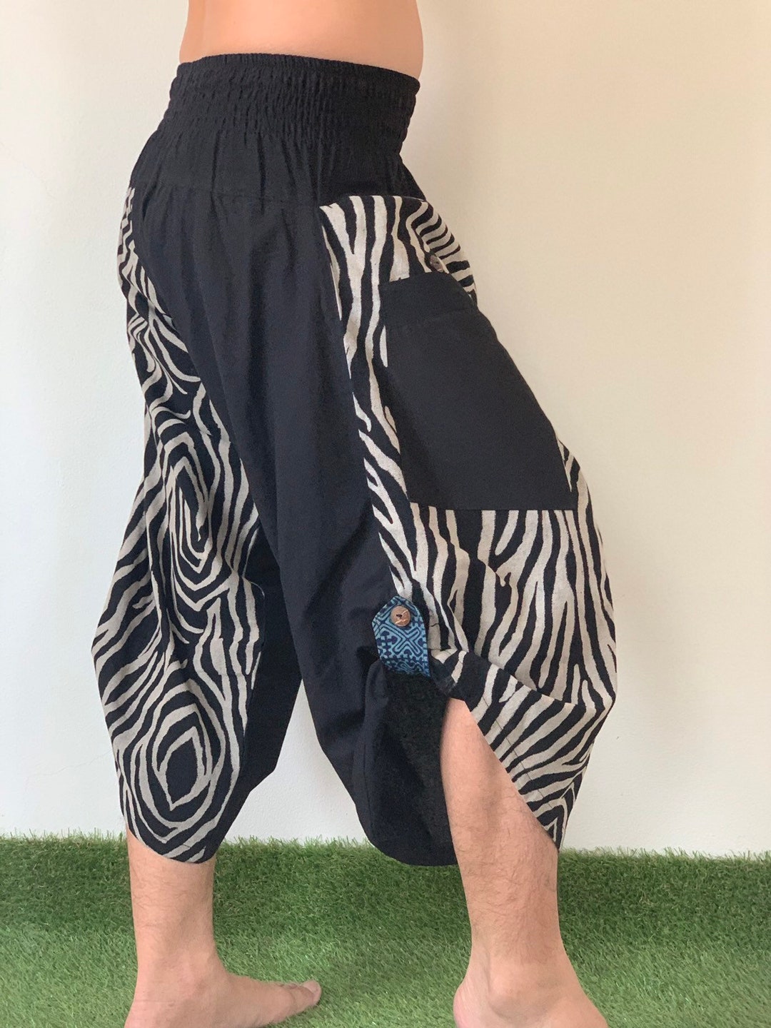 BT0123 Hmong Fabric Men Pants Handmade Pants, Thick Smock Waist Low ...