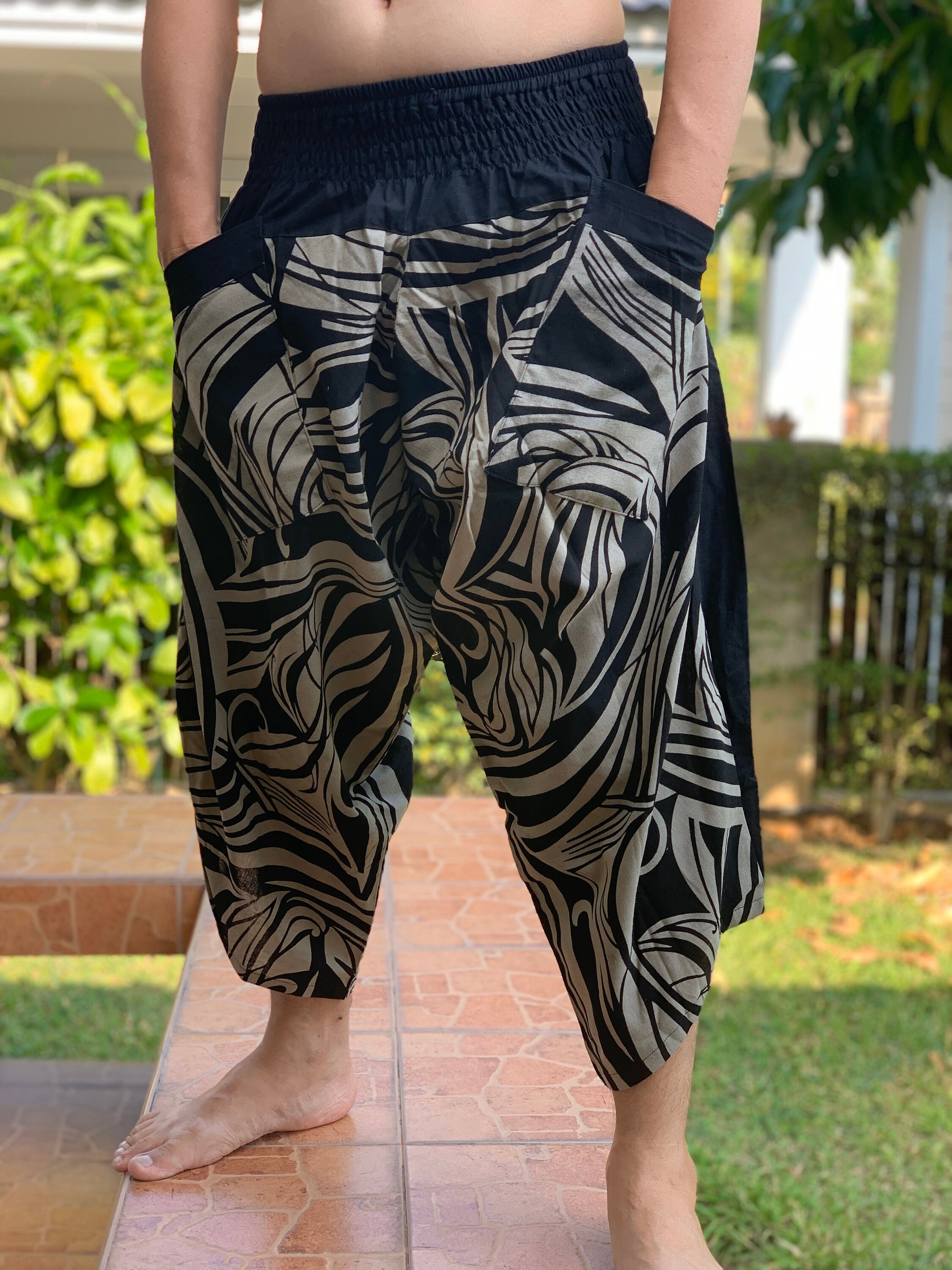 HC0954 samurai pants Handmade pants Thick Smock Waist Low | Etsy