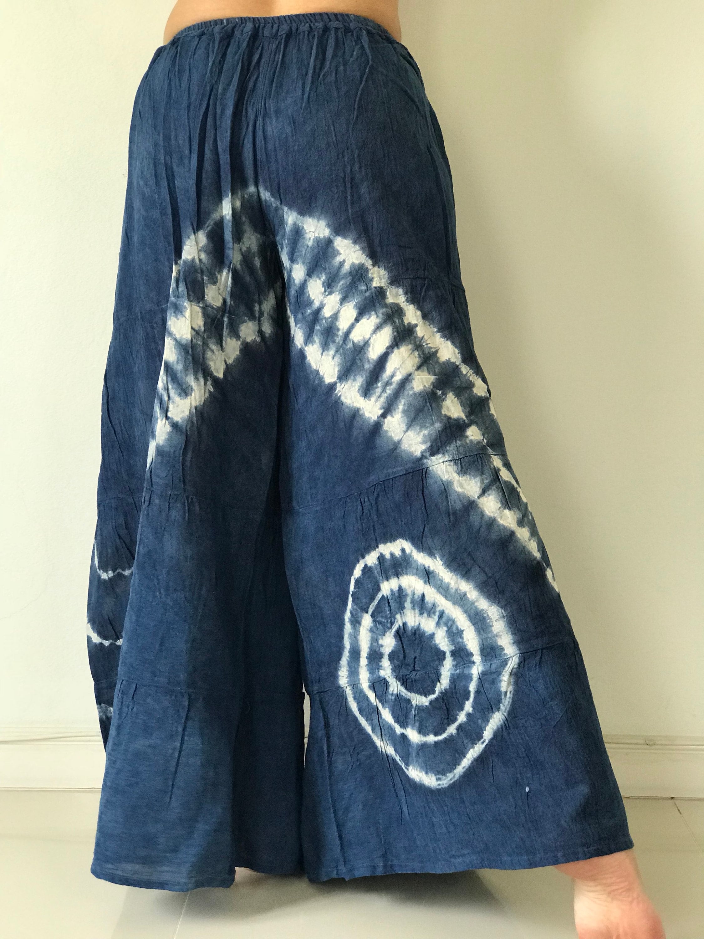 TD0302 Handmade Indigo Wide Leg Cotton Lady Pants With Elastic Waist - Etsy