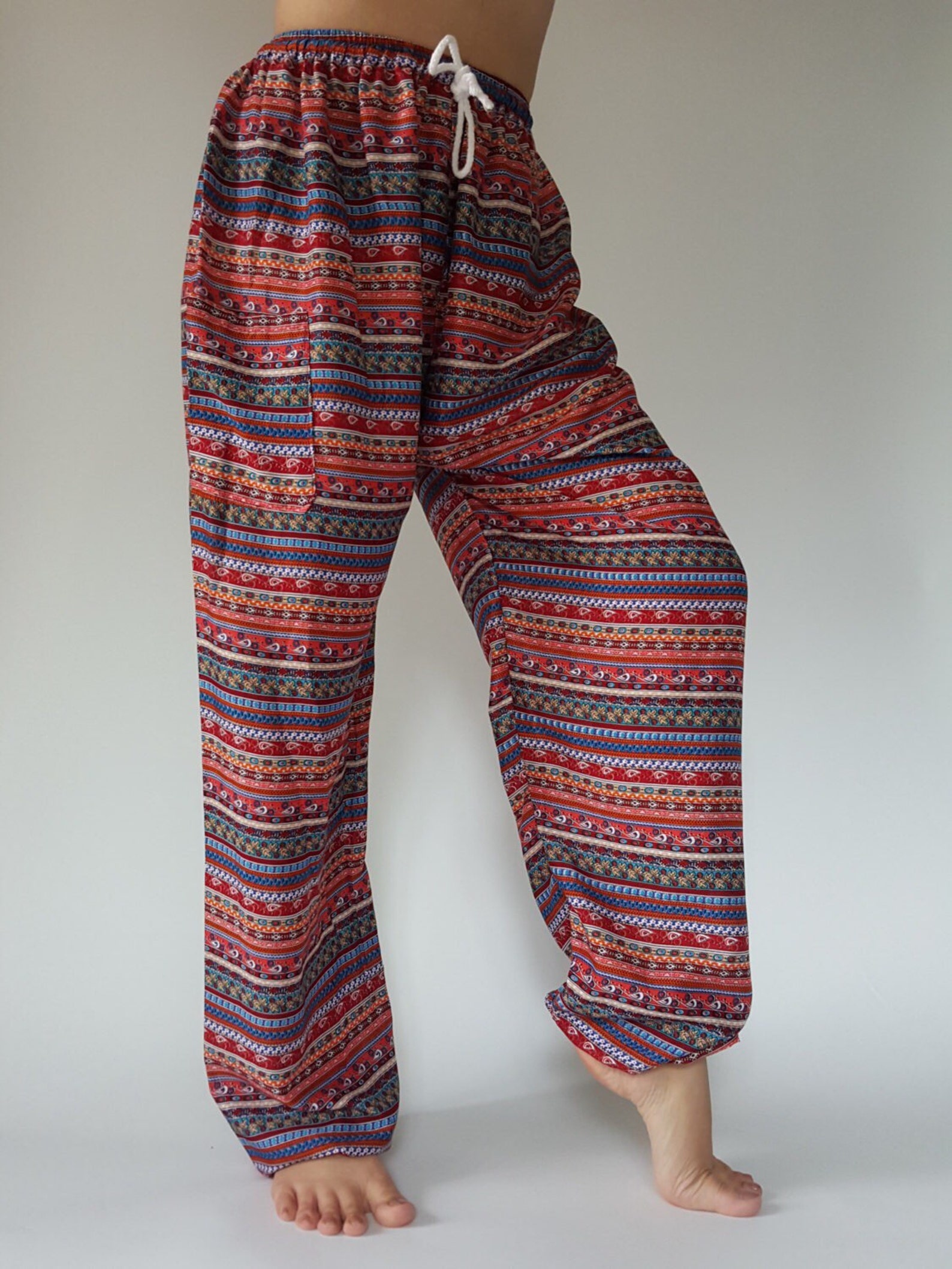 CH0064 Rope and Elastic Waist Lady Pants - Bohemian Clothing Women Yoga ...