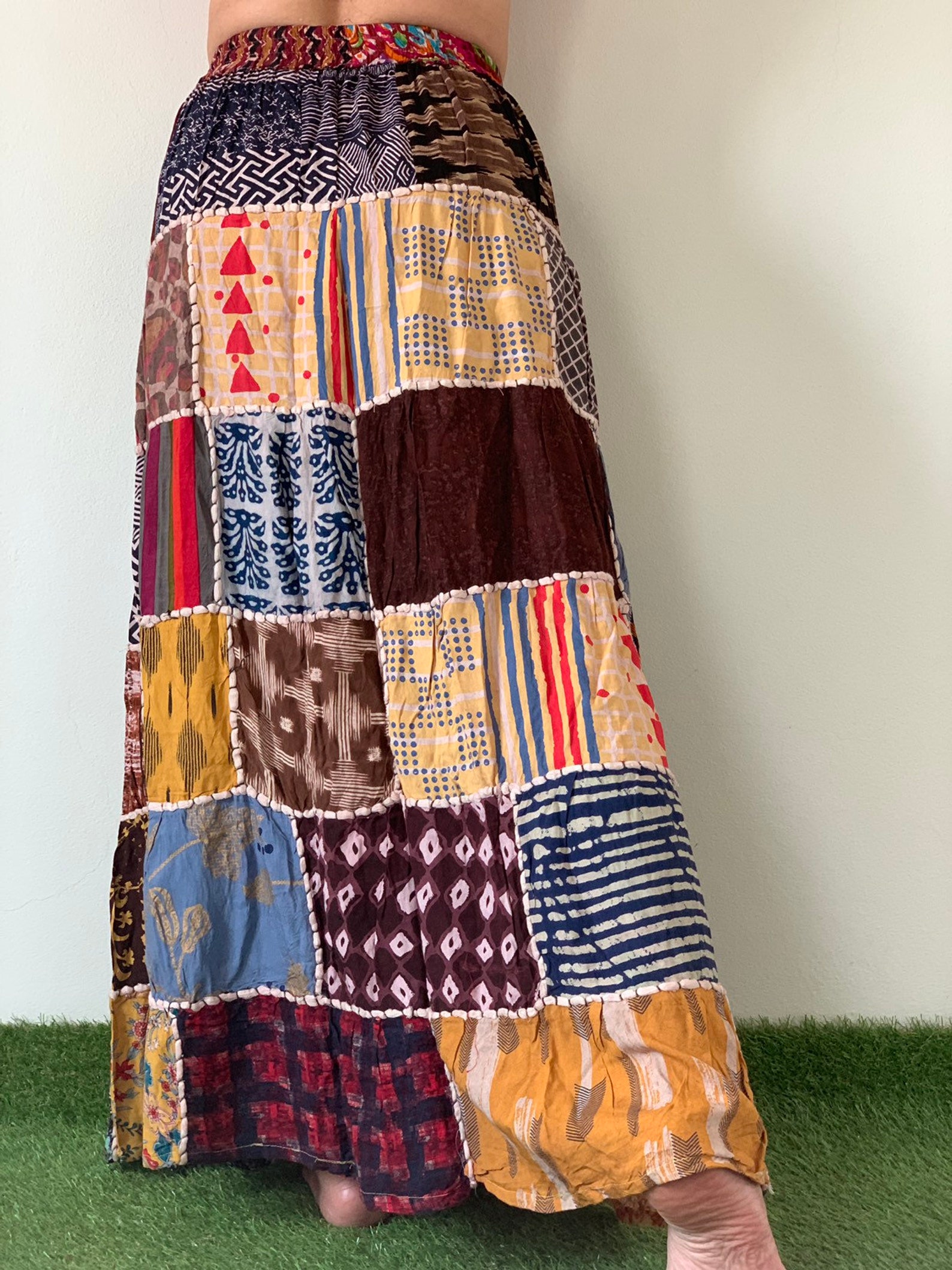 SK0811 Patchwork Bohemian Skirt. Long Skirt, Boho Style, Beach Skirt - Etsy