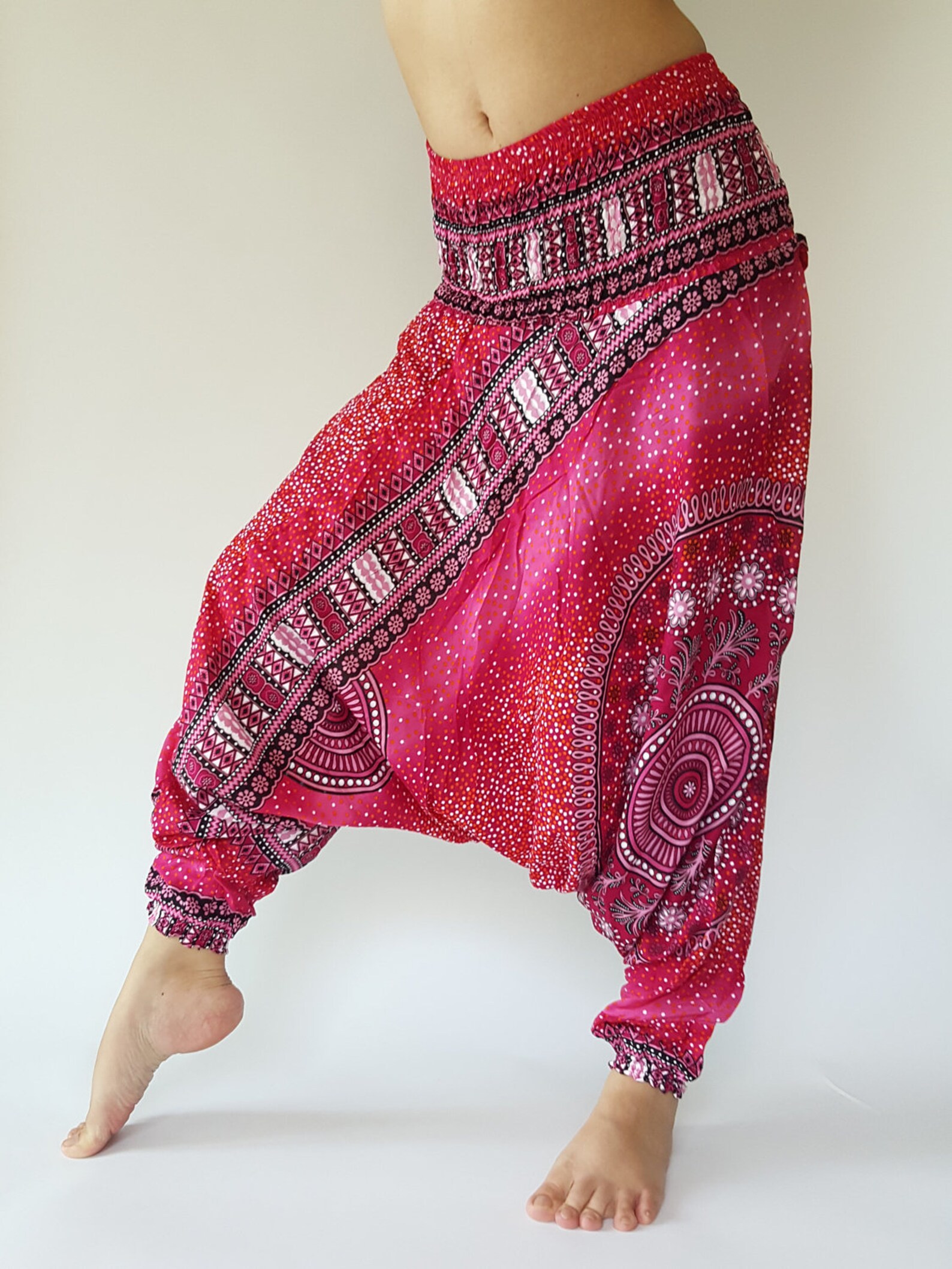 HL0028 pink Harem Pants Unisex Low Crotch Yoga Trousers gypsy | Etsy