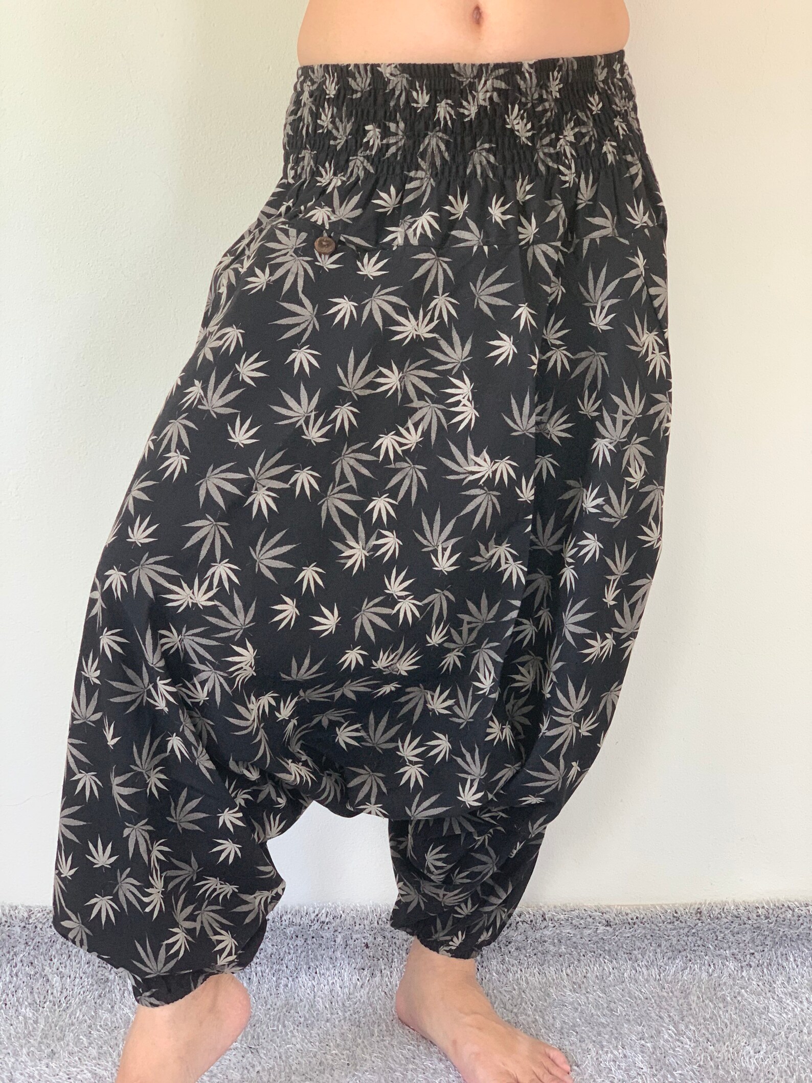 HR0304 Harem Pants Handmade Pants, Thick Smock Waist Low Crotch ...