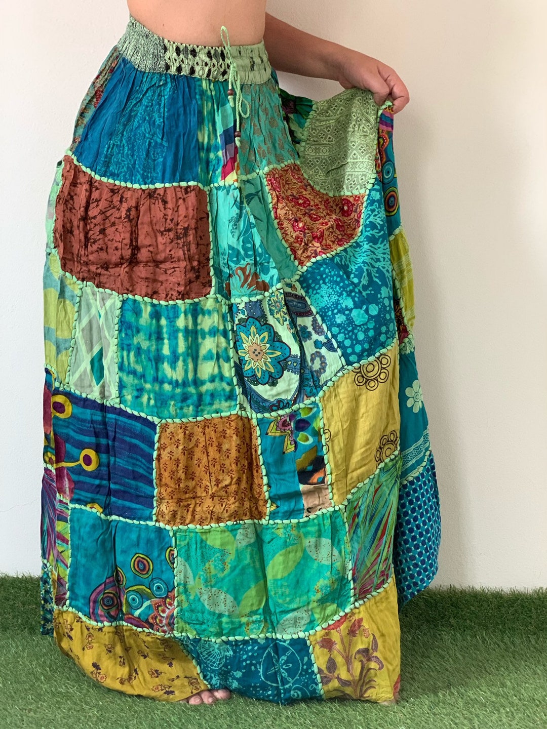 SK0802 Patchwork Bohemian Skirt. Long Skirt, Boho Style, Beach Skirt - Etsy