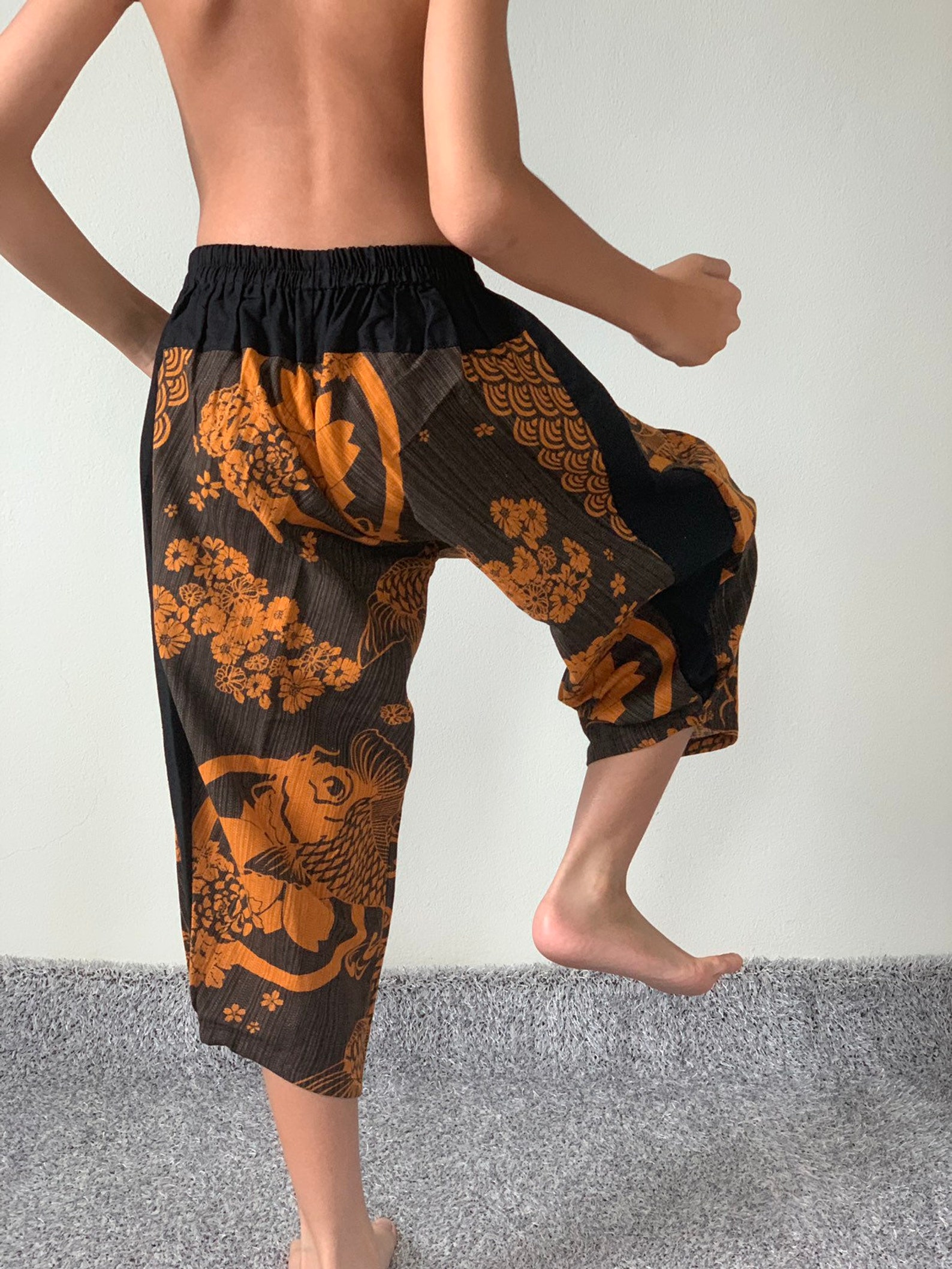 KD0151 Samurai Pants Handmade Pants, Thick Smock Waist Low Crotch ...