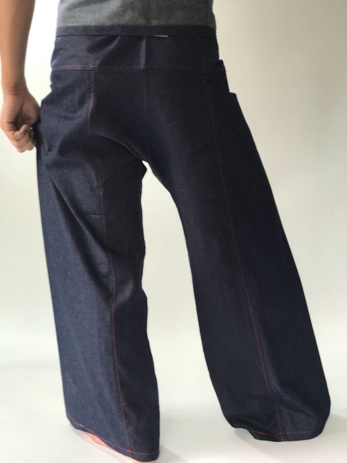 FJ0003 New Design Denim Jean Thai Fisherman Pants Wide Leg Pants, Wrap ...