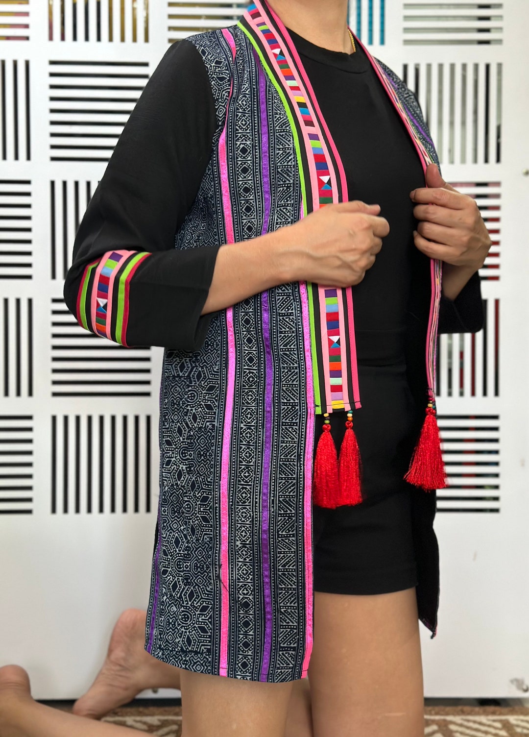 ST0050 Hilltribe Jackets, Cardigan Lightweight Coat, Casual Thai Open ...