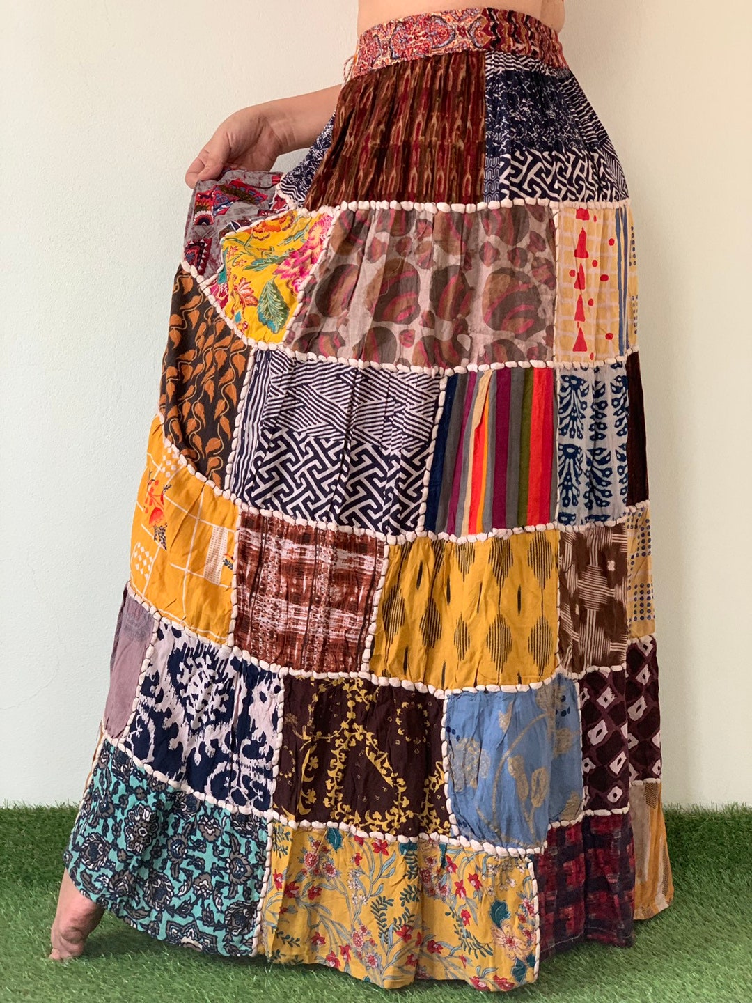 SK0811 Patchwork Bohemian Skirt. Long Skirt, Boho Style, Beach Skirt - Etsy