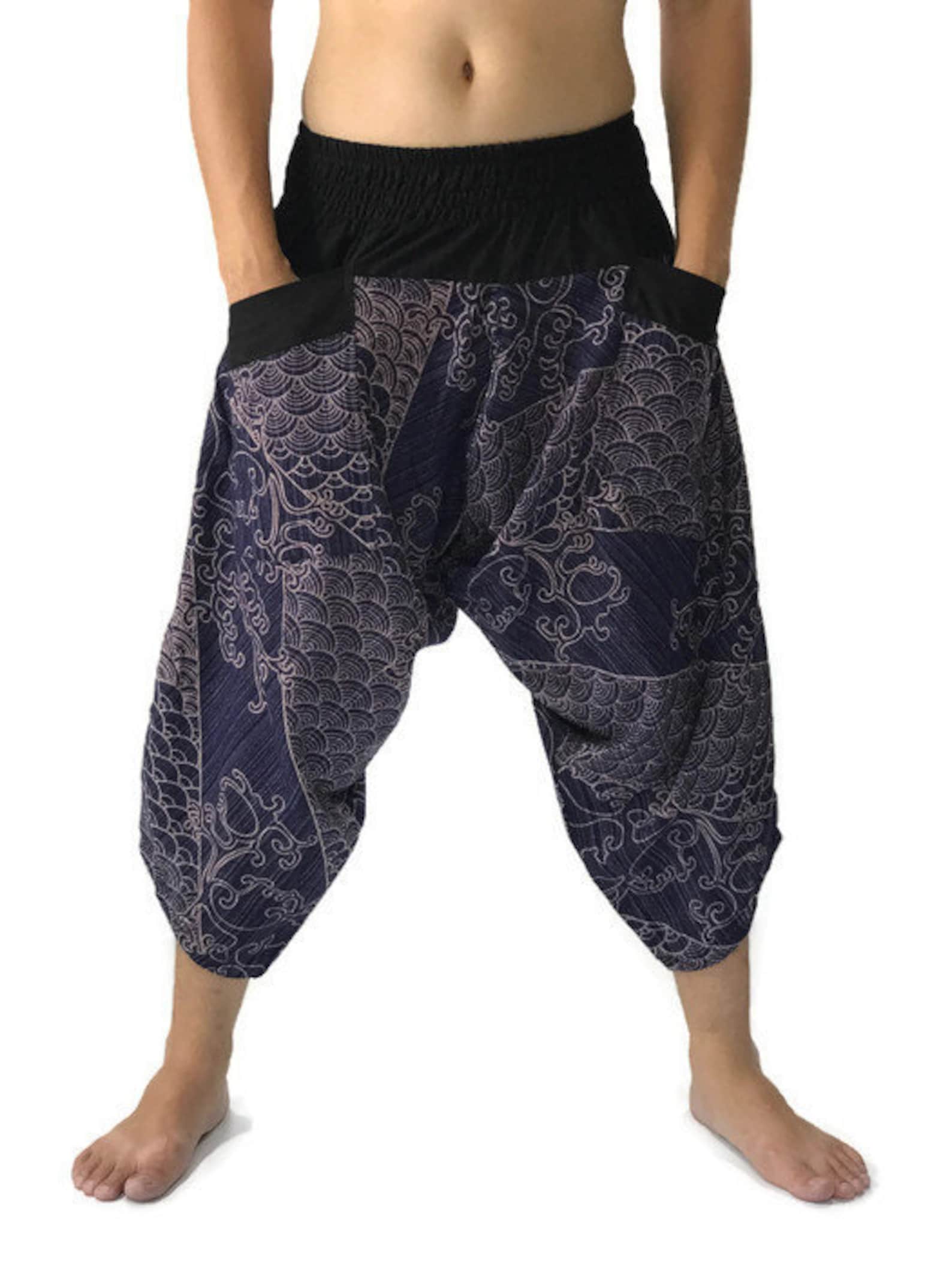 HC0905 WAVE Samurai Pants, Elsstic Waist Samurai Pants Unisex Elastic ...