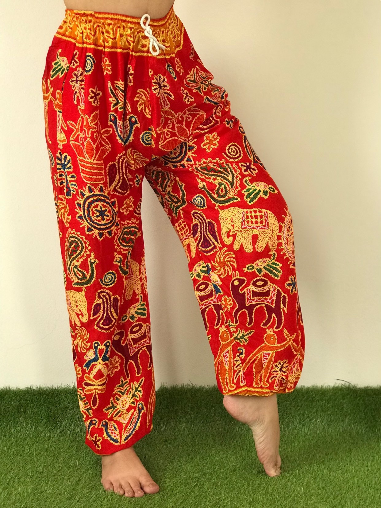 CH0076 Rope and Elastic Waist Lady Pants - Bohemian Clothing Women Yoga ...
