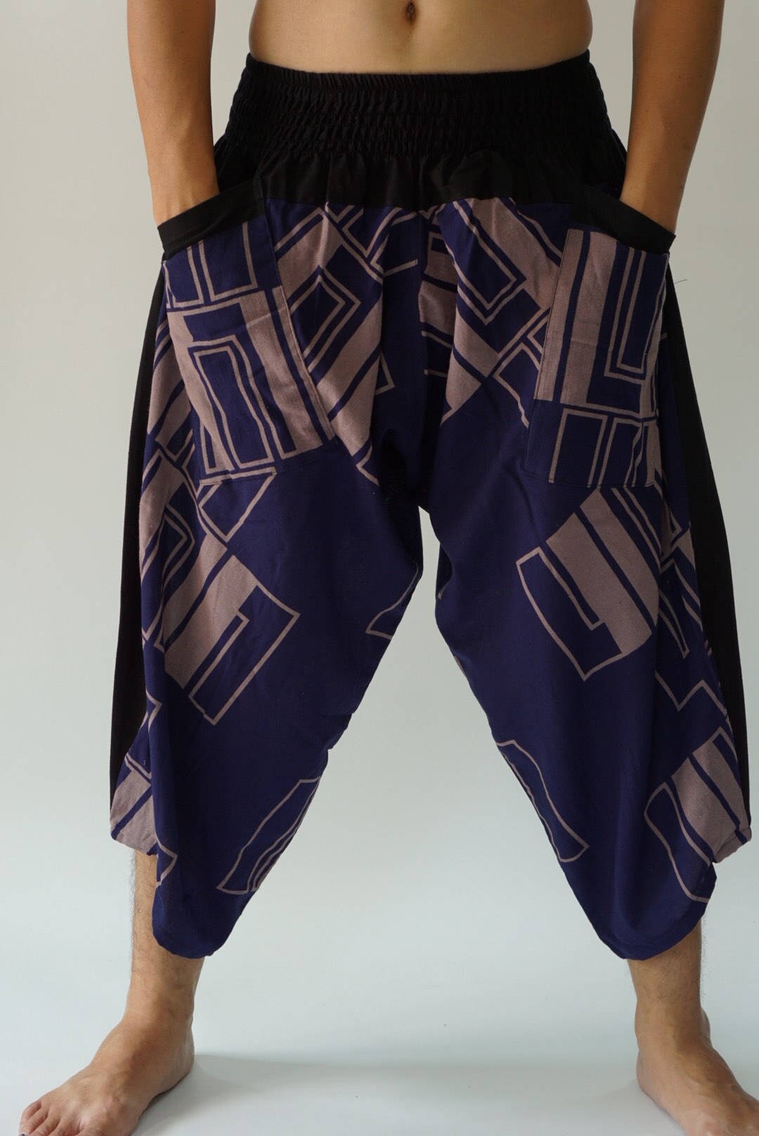 HC0574 Samurai Pants Handmade Pants, Thick Smock Waist Low Crotch ...