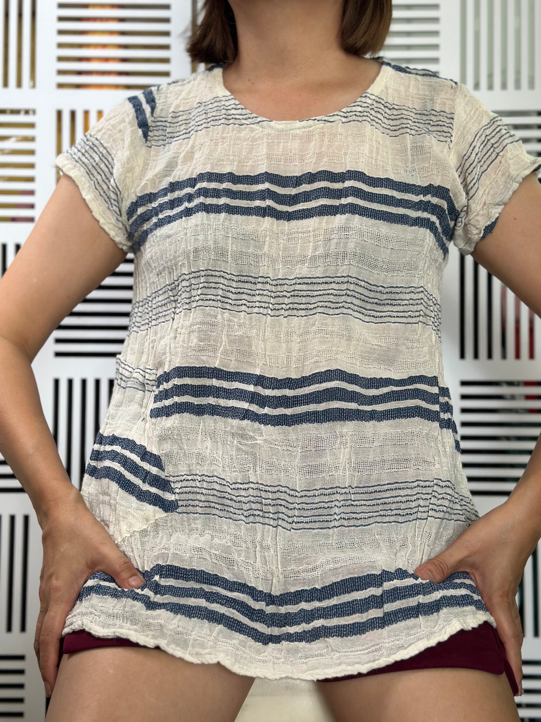 CG0505 Muslin Layer Gauze Blouse,textured/gauze Cotton Top, Women's ...