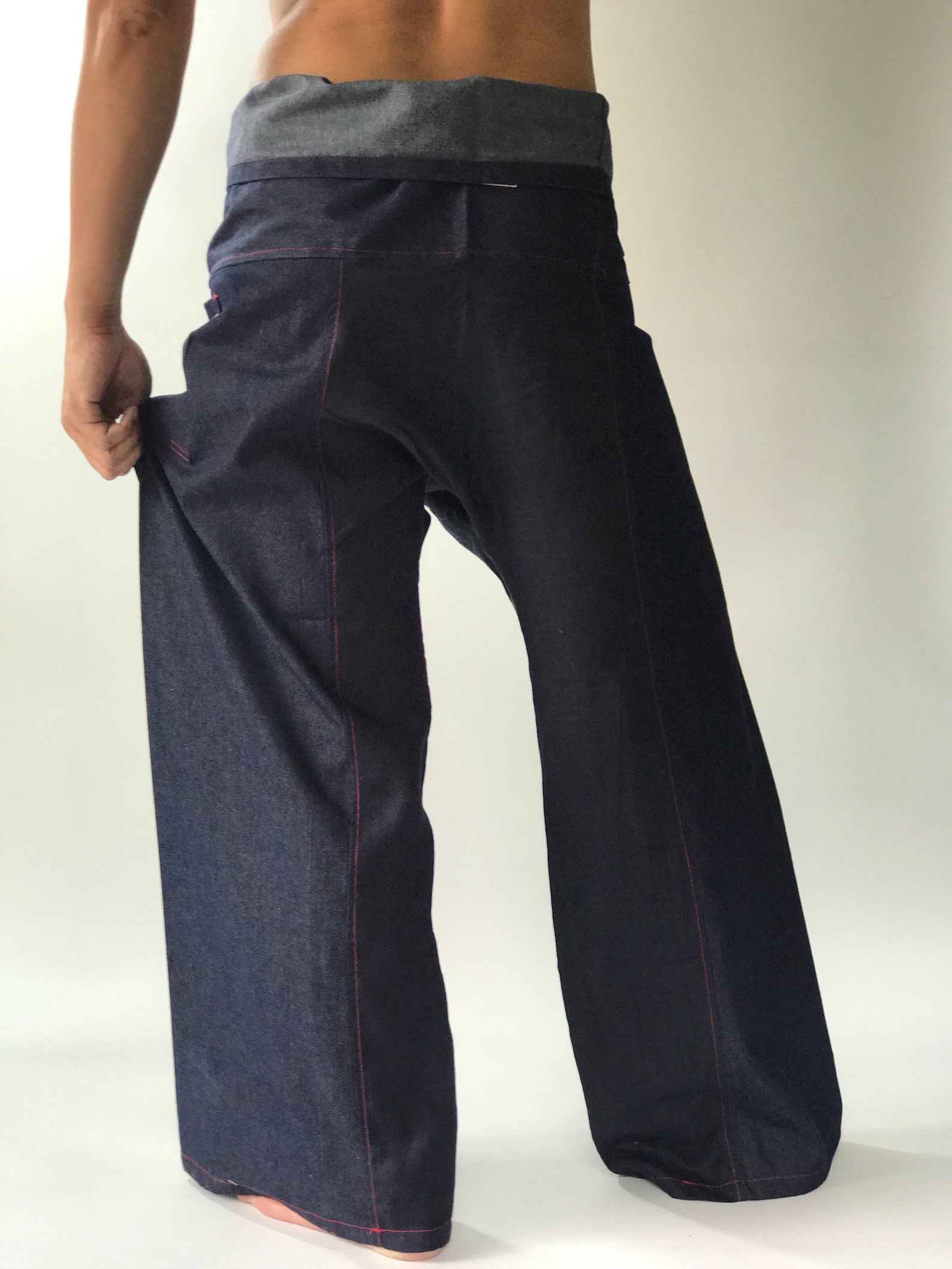 FJ0003 New Design Denim Jean Thai Fisherman Pants Wide Leg Pants, Wrap ...