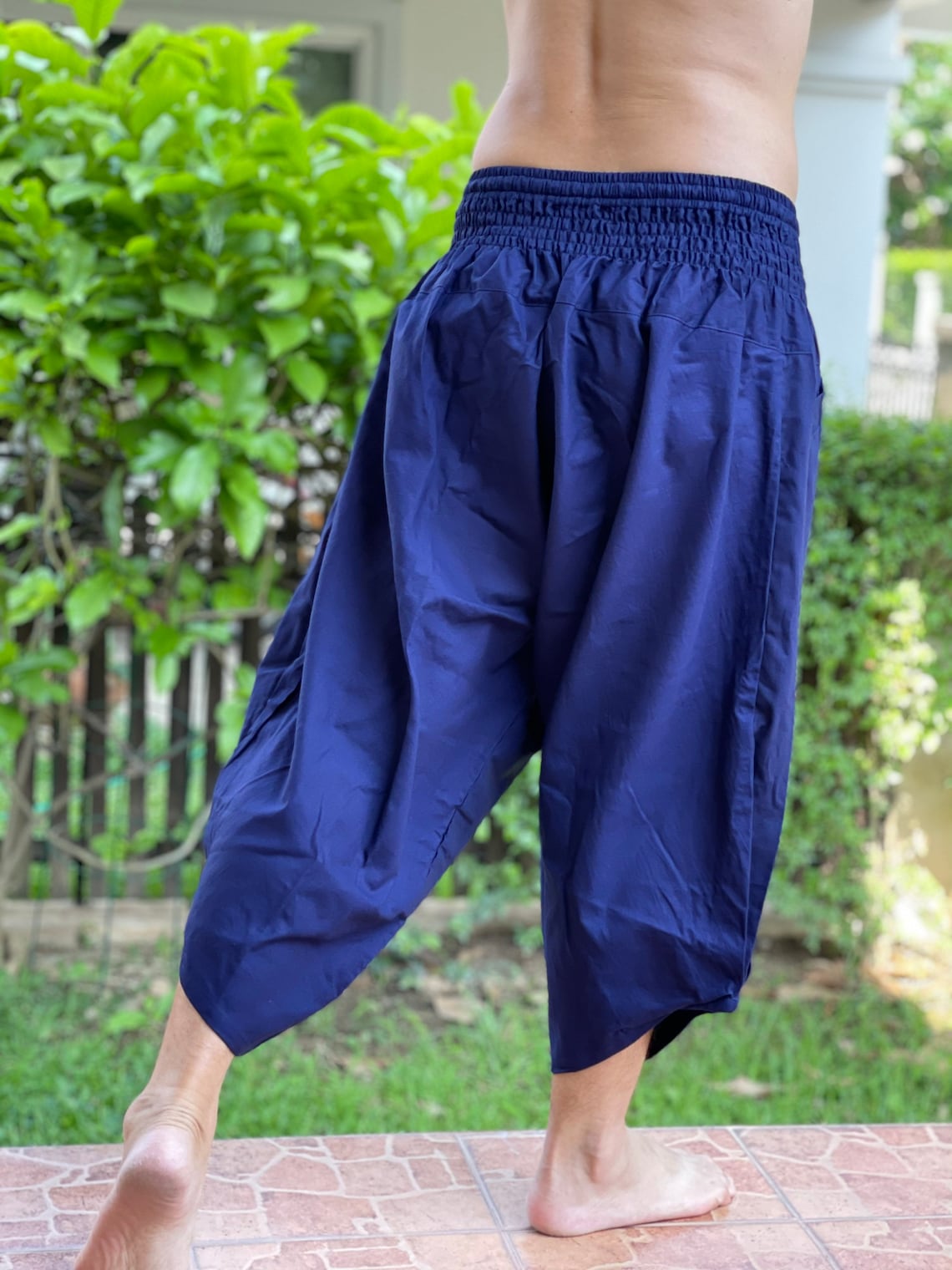 XL0038 Navy Blue Samurai Pants, Handmade Pants, Men's Fashion, Unisex ...