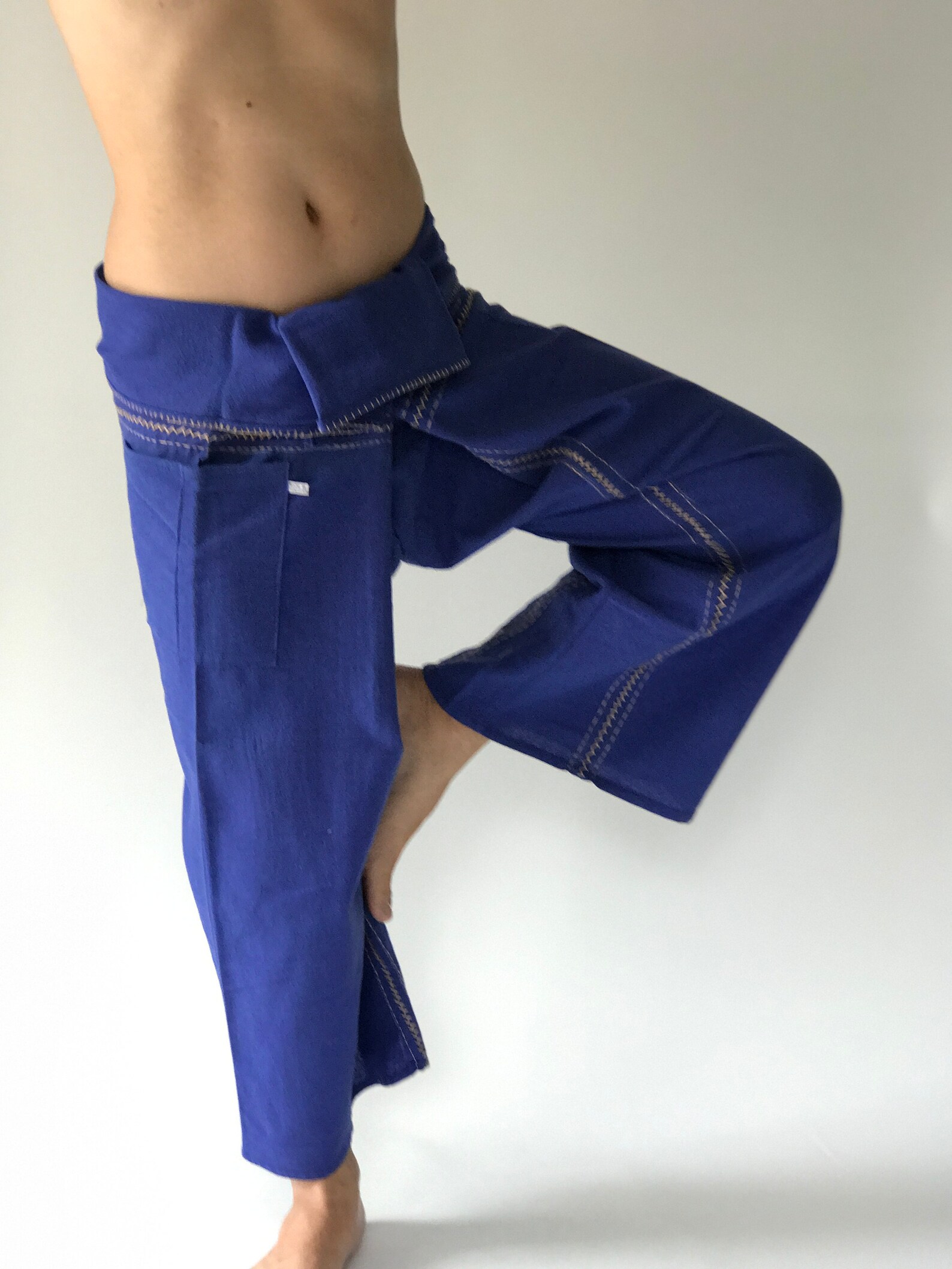 FZ0030 Blue Pants Stitch in Black Hand Stitch Inseam Design - Etsy